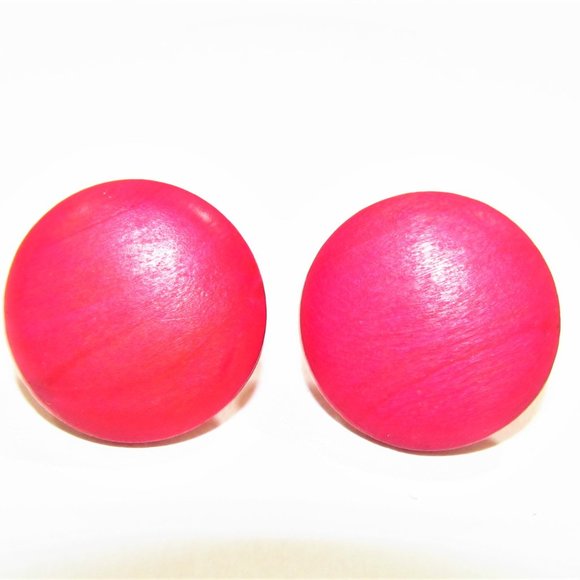 UNBRANDED | Jewelry | 98s Vintage Round Bright Pink Wood Metal Stud ...